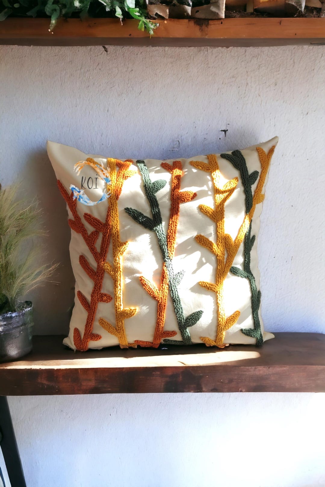 IVY SQUARE Punch, Punch Needle Embroidery Yellow Floral Pillow Cover ...