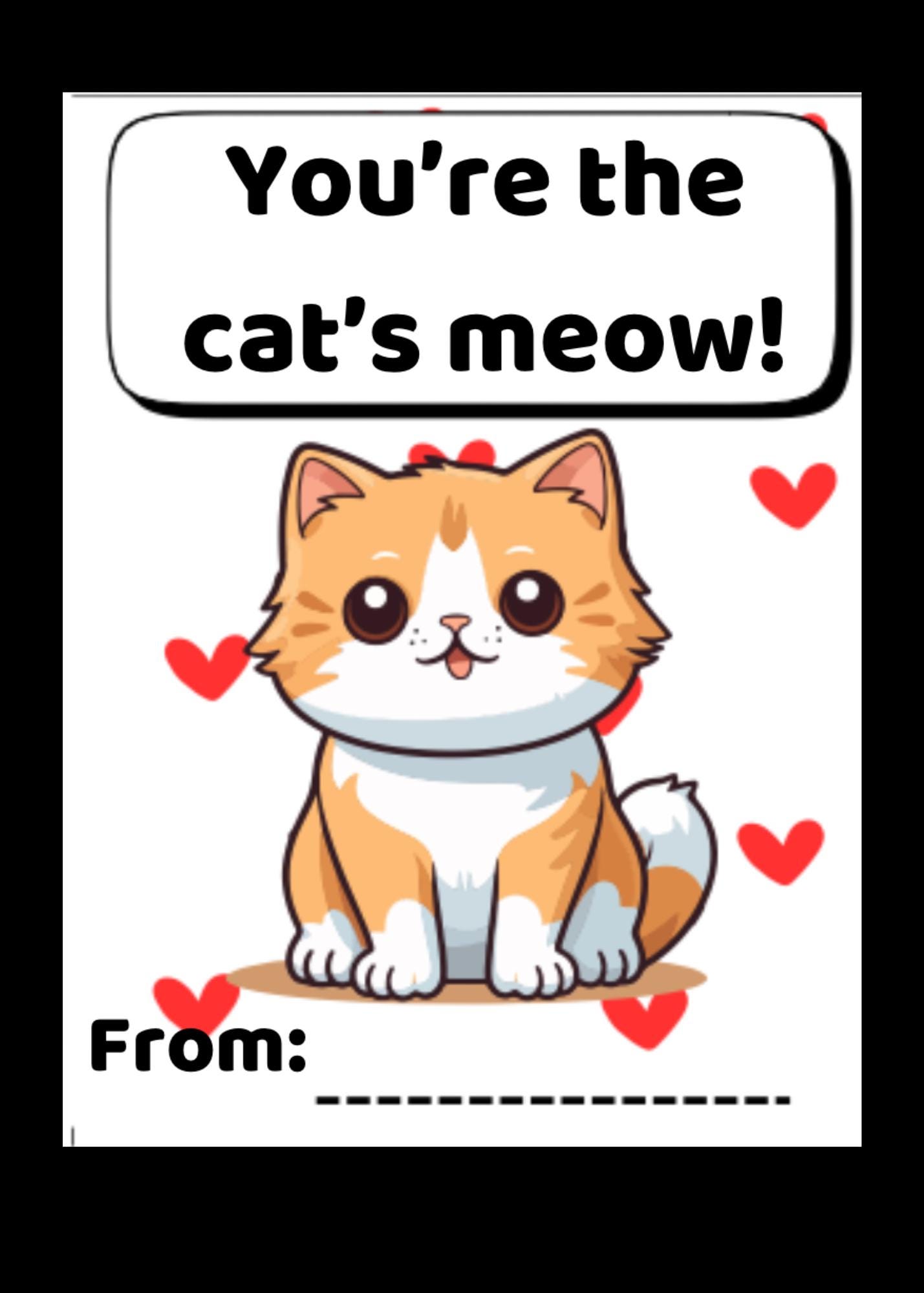 Valentines Day Classroom Cat Cards for Kids Printable & Instant Digital ...