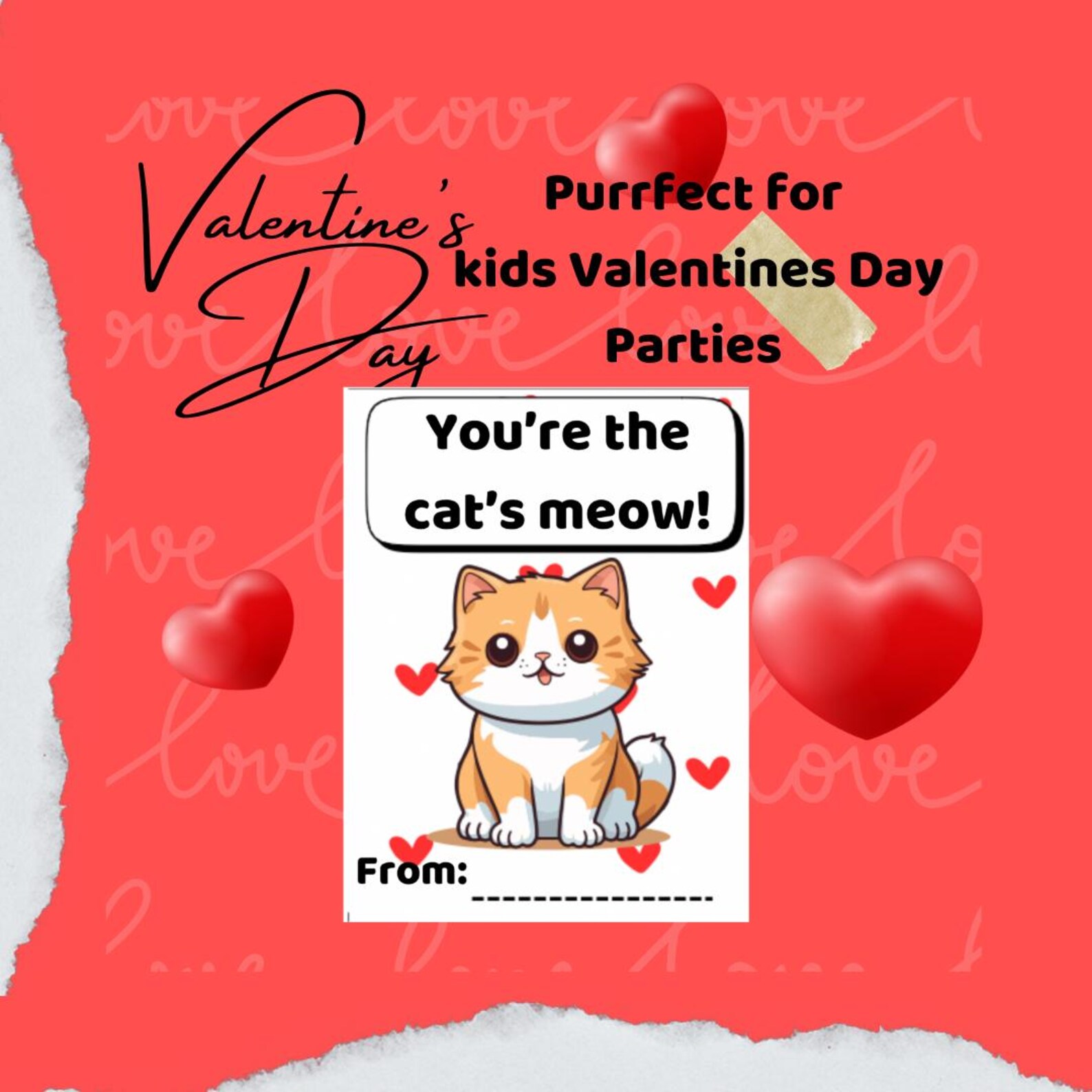 Valentines Day Classroom Cat Cards for Kids Printable & Instant Digital ...