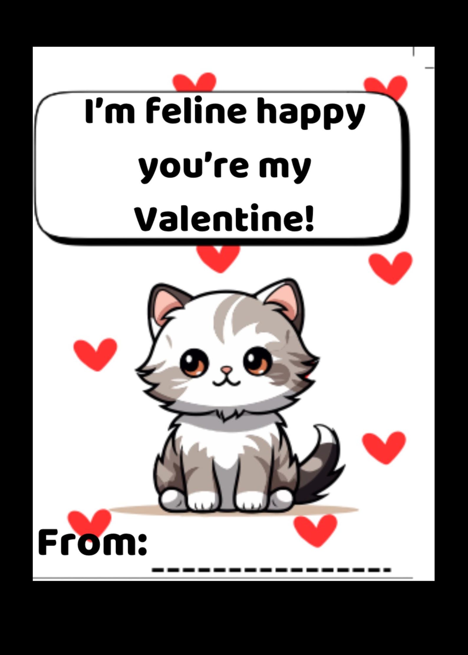 Valentines Day Classroom Cat Cards for Kids Printable & Instant Digital ...