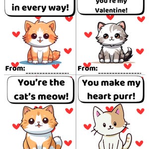 Valentines Day Classroom Cat Cards for Kids Printable & Instant Digital ...