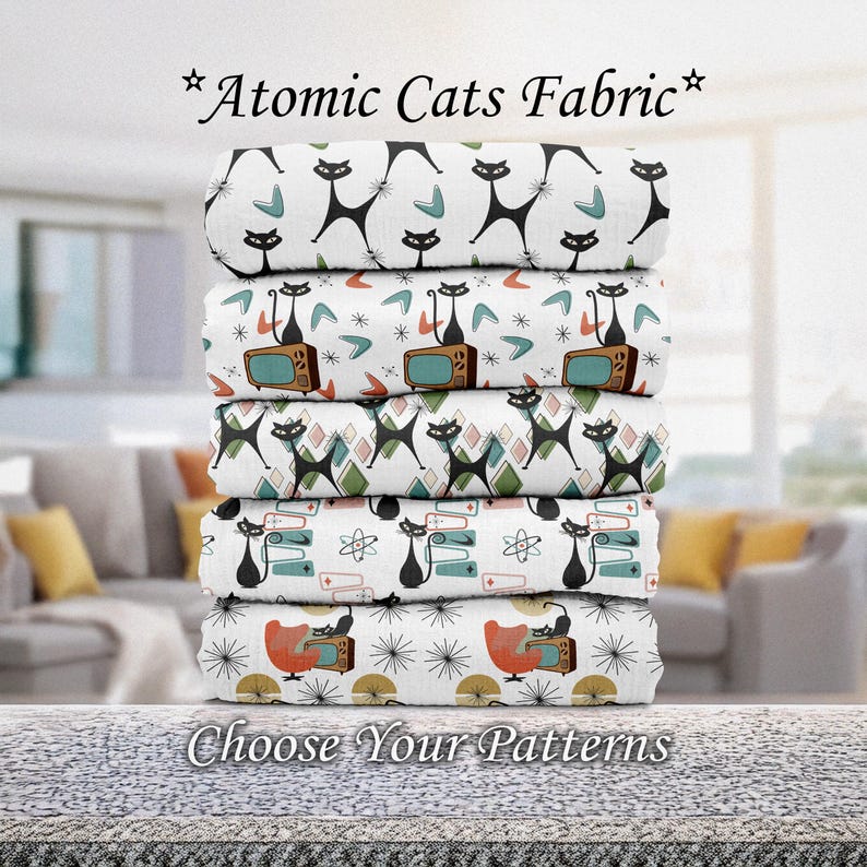 Atomic Cat Fabric | Choose Your Patterns | Mid-century Quilt Fabric ...
