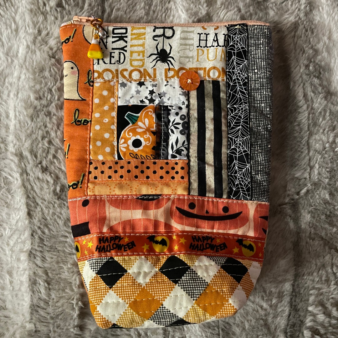 Quilted Halloween Zipper Pouch: Spooky Orange & Black Makeup Bag - Etsy