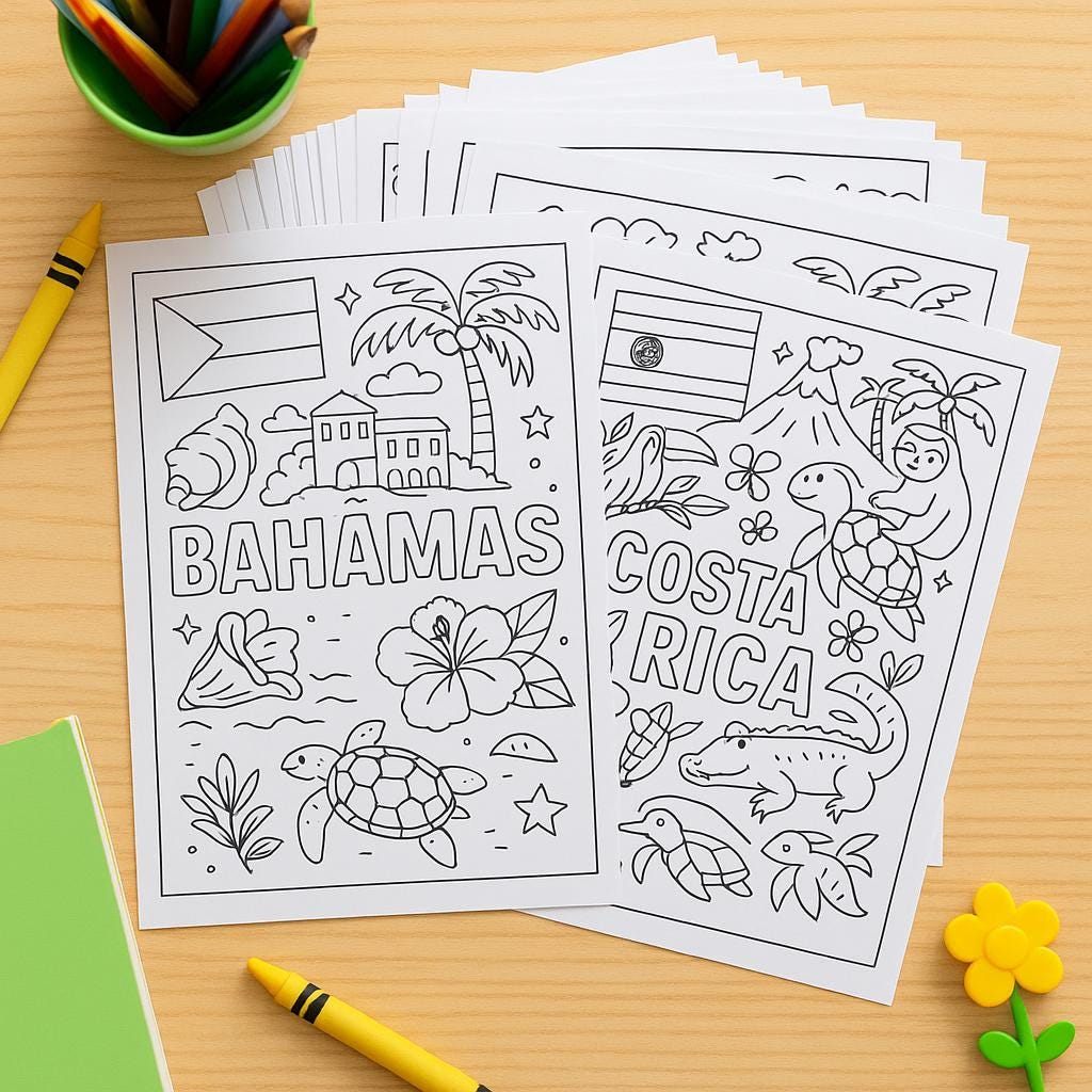World Coloring Pages PDF | 30 Countries to Color - Etsy