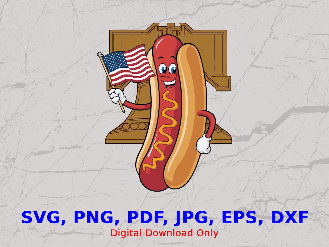 Patriotic Hot Dog Digital Art, 4th of July Hot Dog Cartoon ...