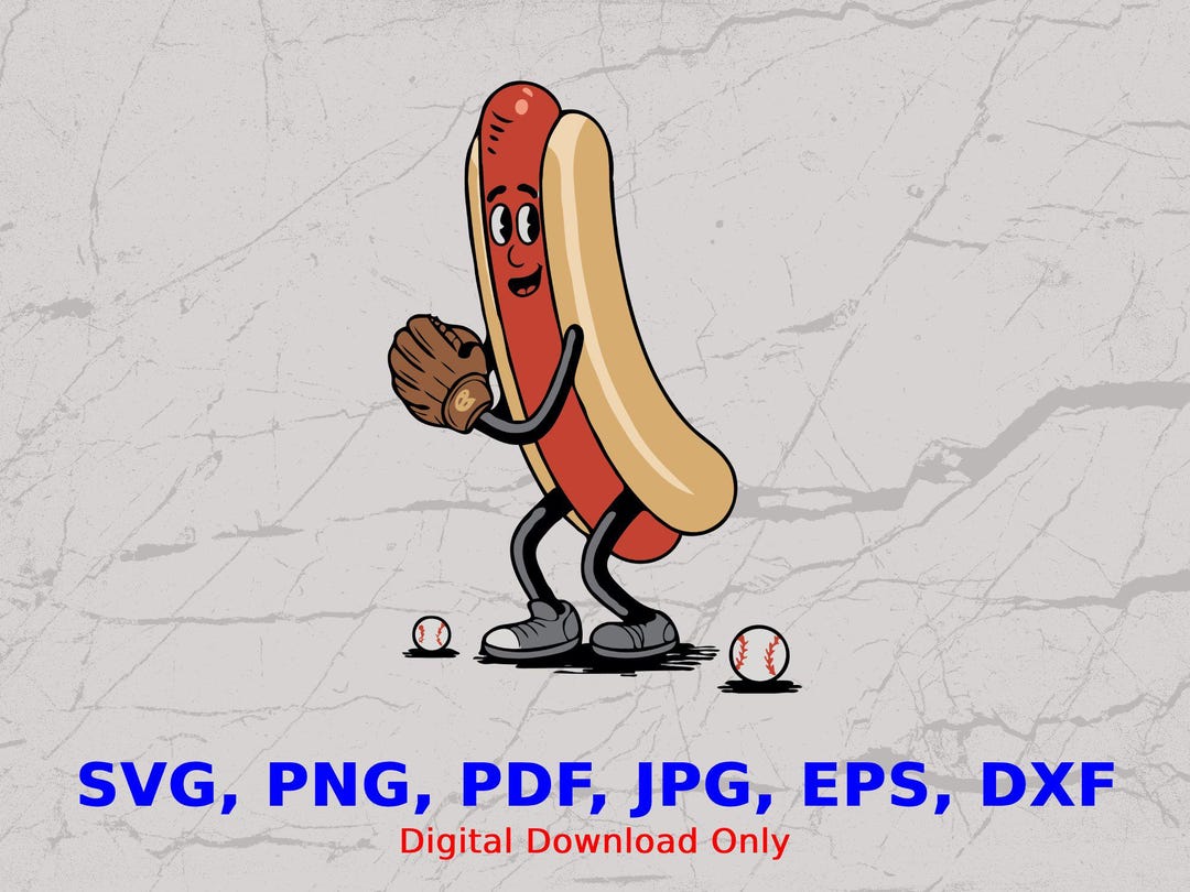 Hot Dog Baseball Player Digital Art, Funny Hot Dog Playing Baseball ...