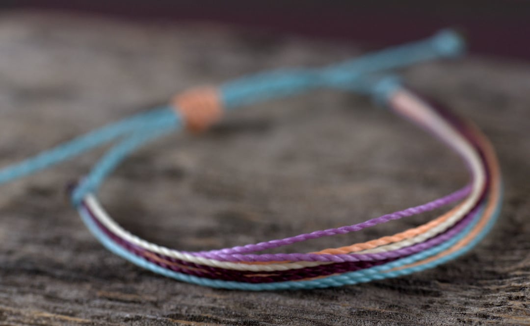 String Bracelet, Blue, Coral, Burgandy, Purple, Surfer Bracelet, Wax ...