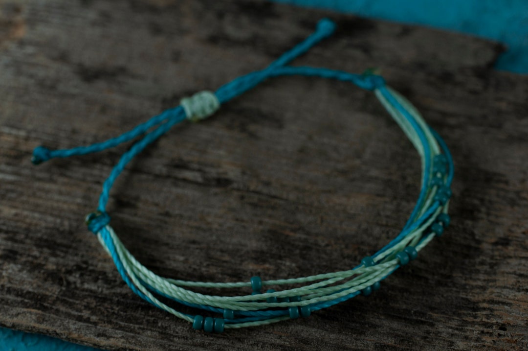 String Bracelet, Blue and Mint Surfer Bracelet With Turquoise Beads ...