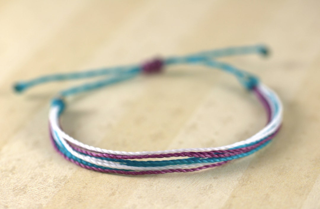 String Bracelet, Purple, White and Blue Surfer Bracelet, Wax Bracelet ...