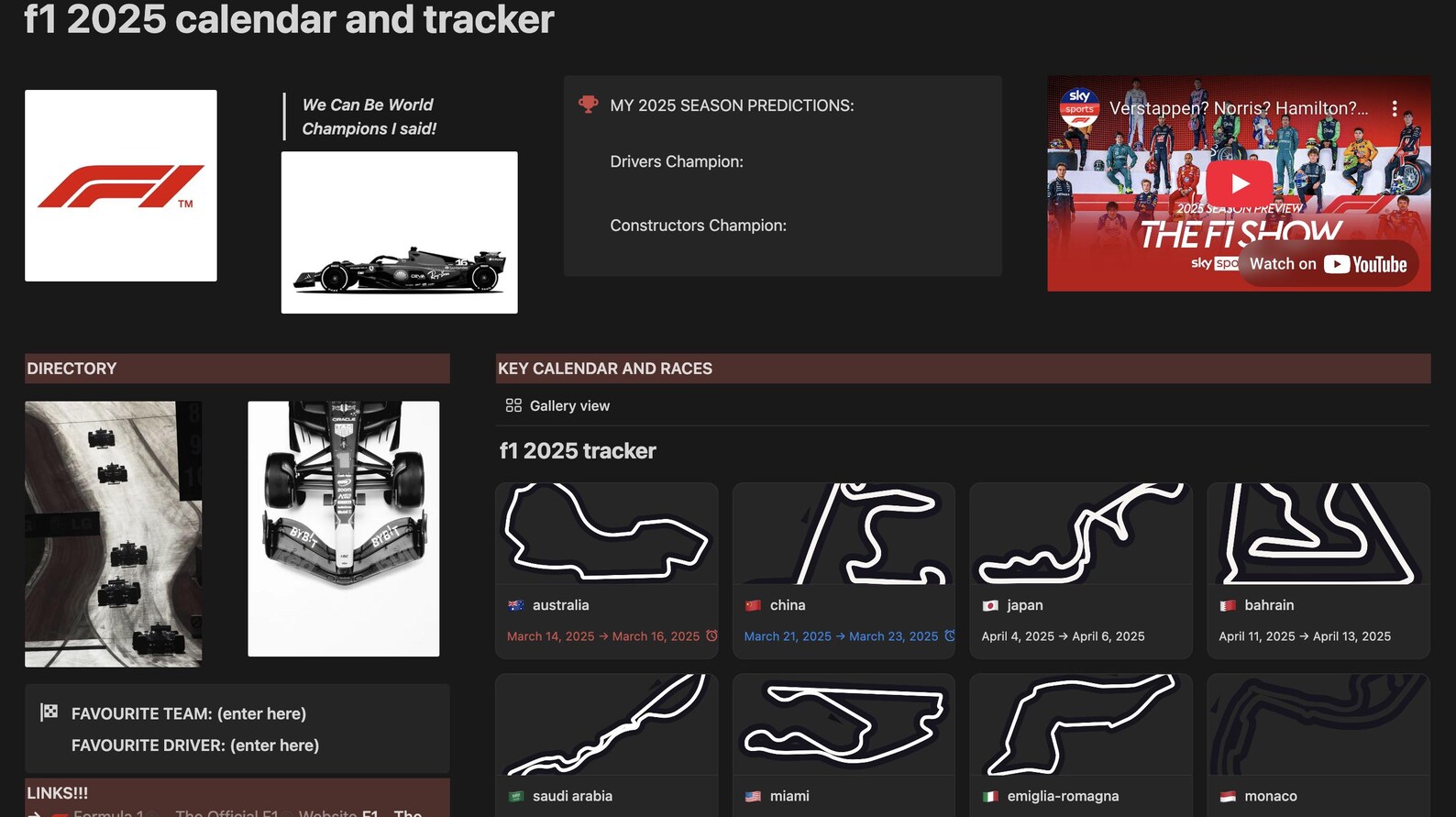 F1 2026 Season Notion Calendar & Tracker, Formula 1 Notion Dashboard - Etsy