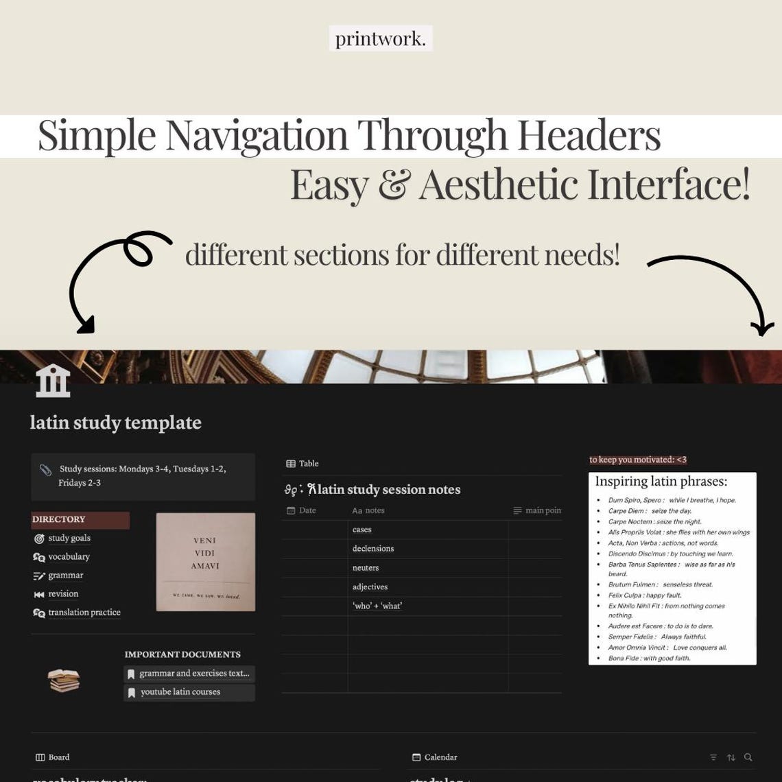 Dark Academia Latin Study Notion Template: Student Planner - Etsy