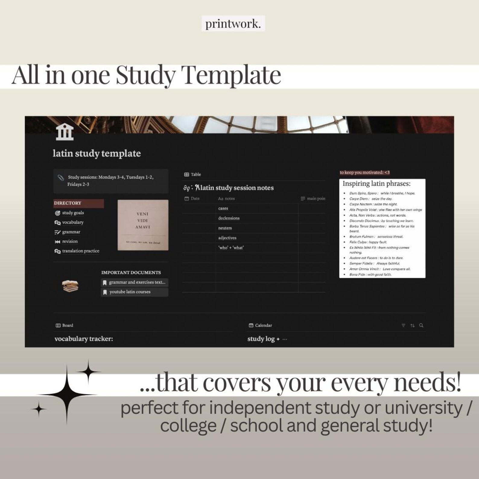 Dark Academia Latin Study Notion Template: Student Planner - Etsy