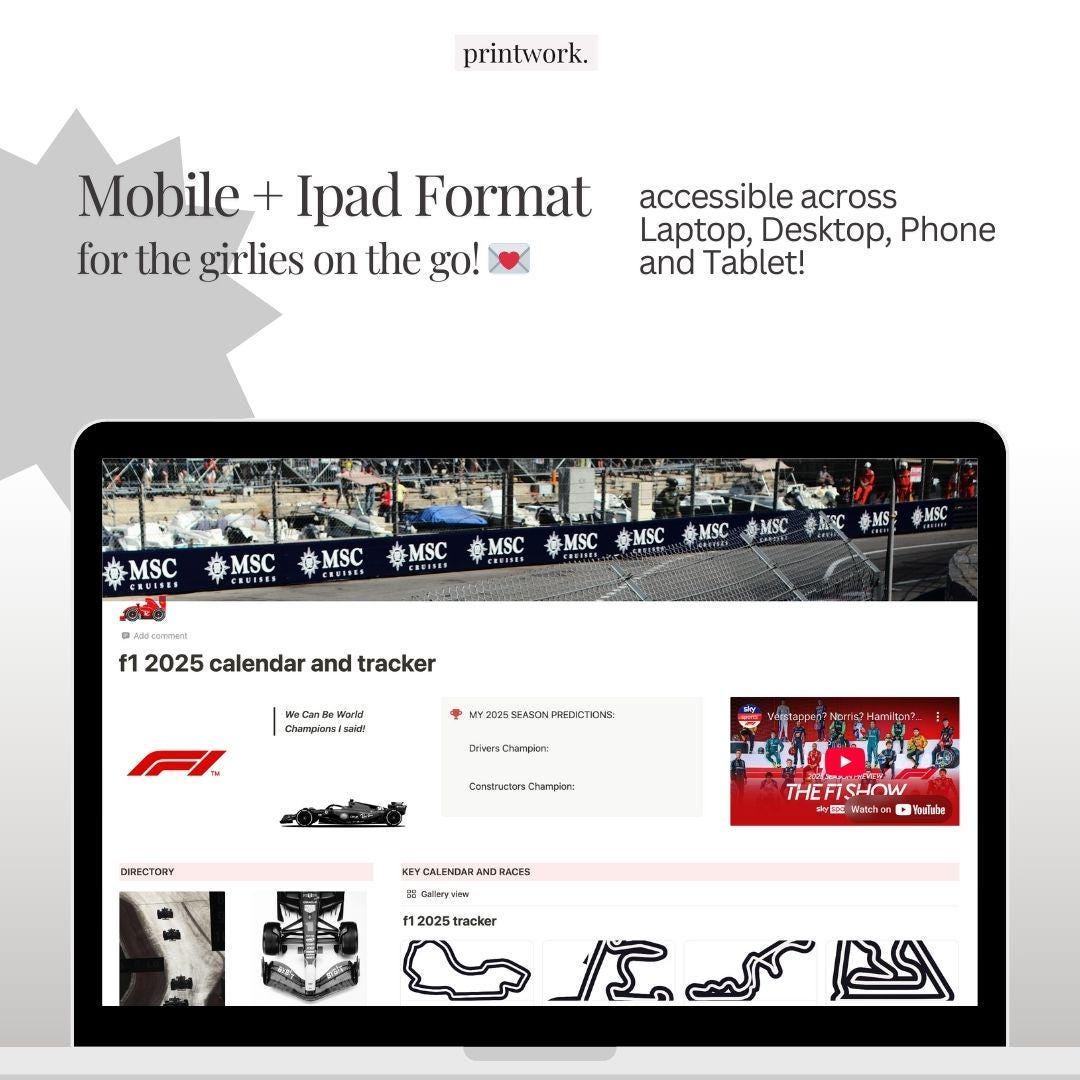 F1 2025 Season Notion Calendar & Tracker (customizable Template) - Etsy