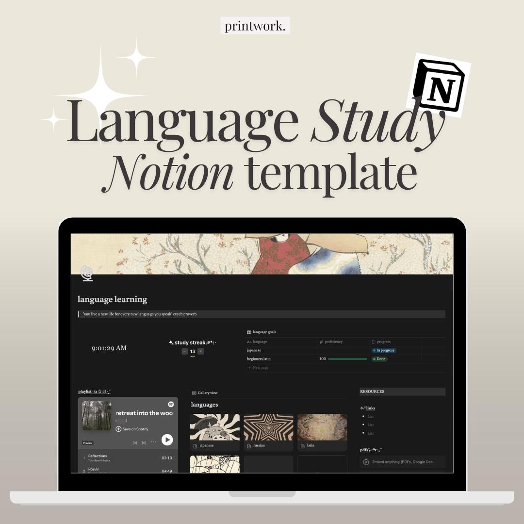 Notion Language Learning Template: Study Planner & Tracker (digital ...
