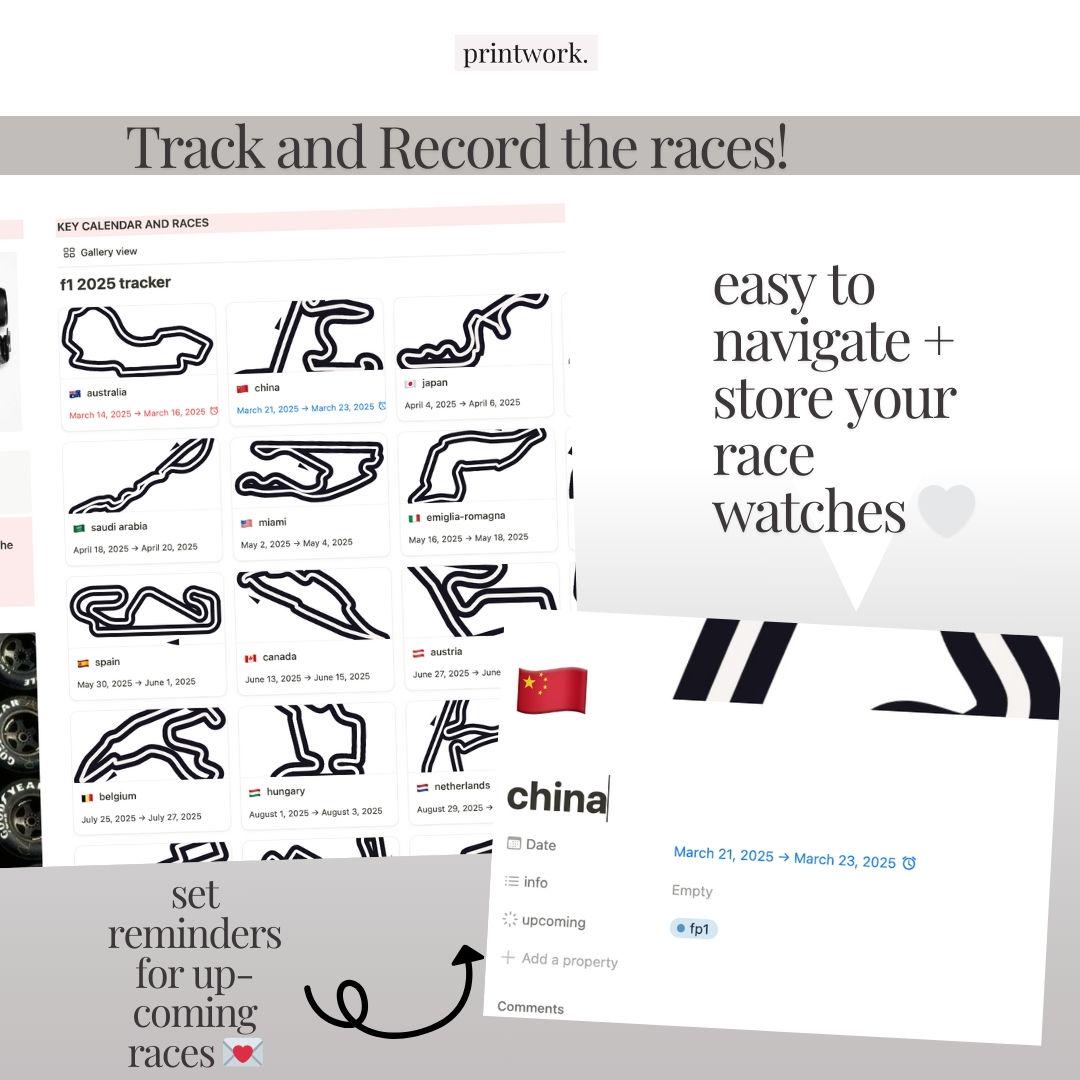 F1 2025 Season Notion Calendar & Tracker (customizable Template) - Etsy