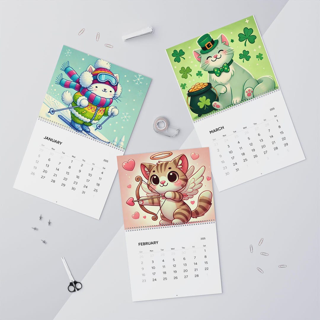 Cartoon Cat Wall Calendars 2025 - Etsy