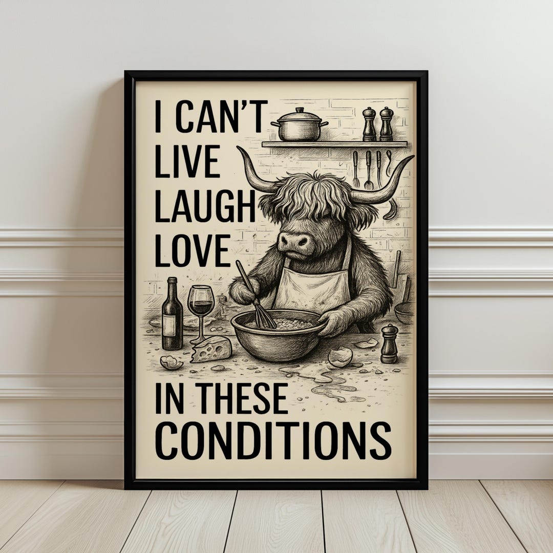 Funny Highland Cow Kitchen Print: Farmhouse Cooking Art (digital ...