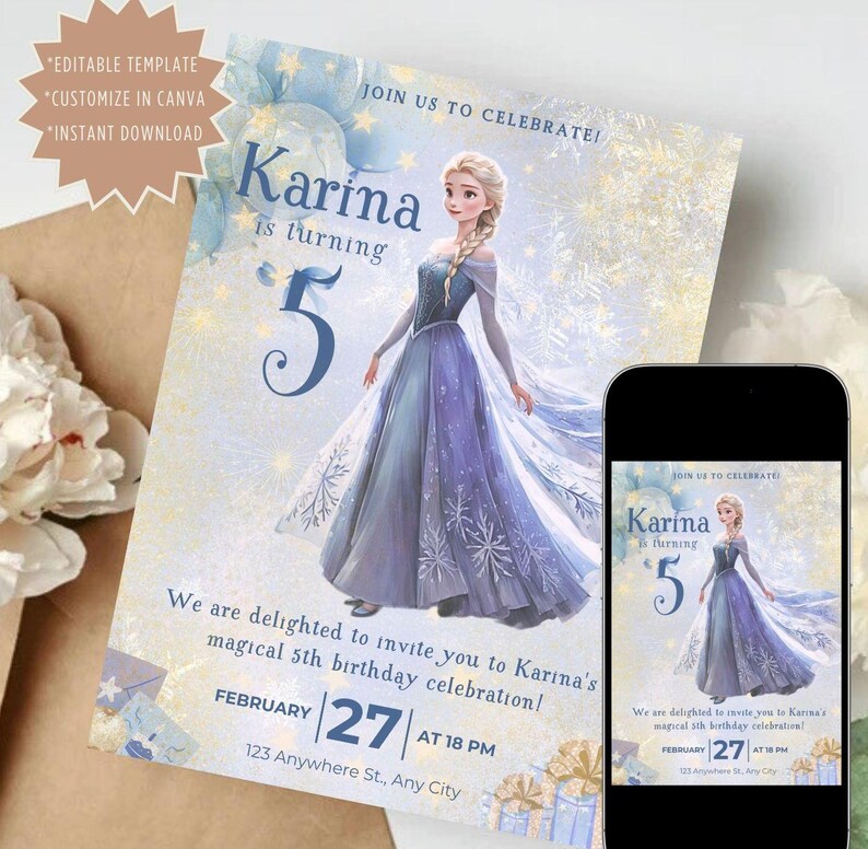 Frozen Digital Invitation | Elsa Birthday Invitation | Editable Kids ...