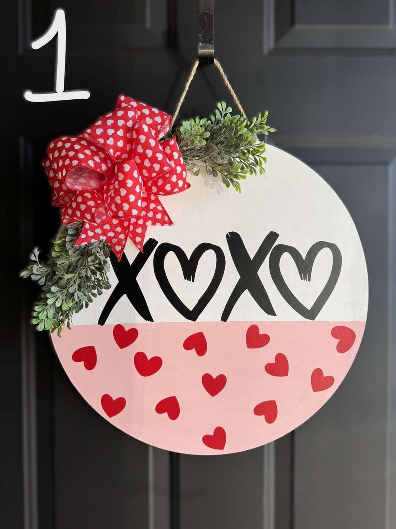 Door Hangers, Valentines Day, Pink, Red, Hearts, Holiday Decor, Wooden ...