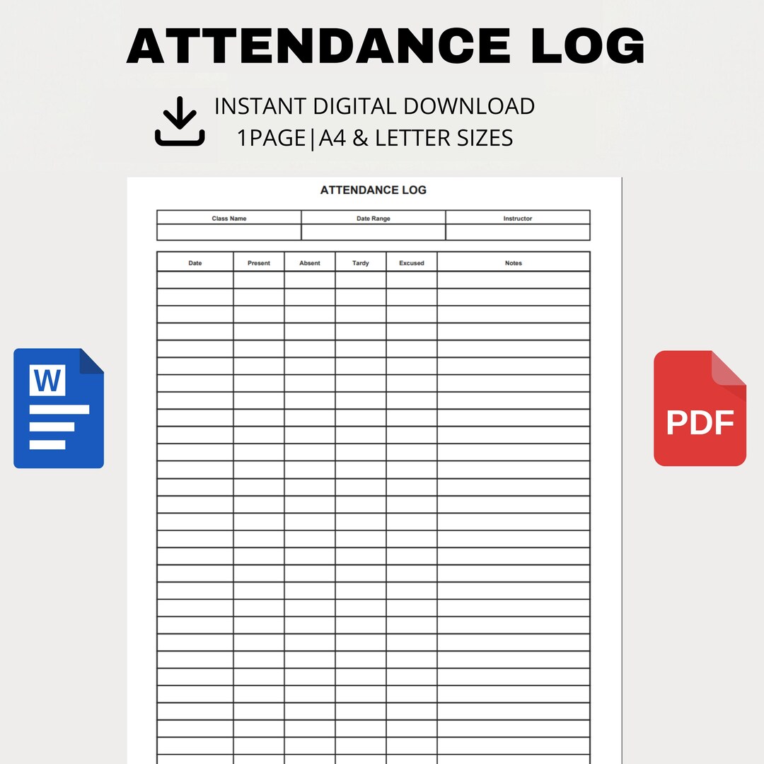 Attendance Log Printable, Student Attendance Sheet, Editable Word PDF ...