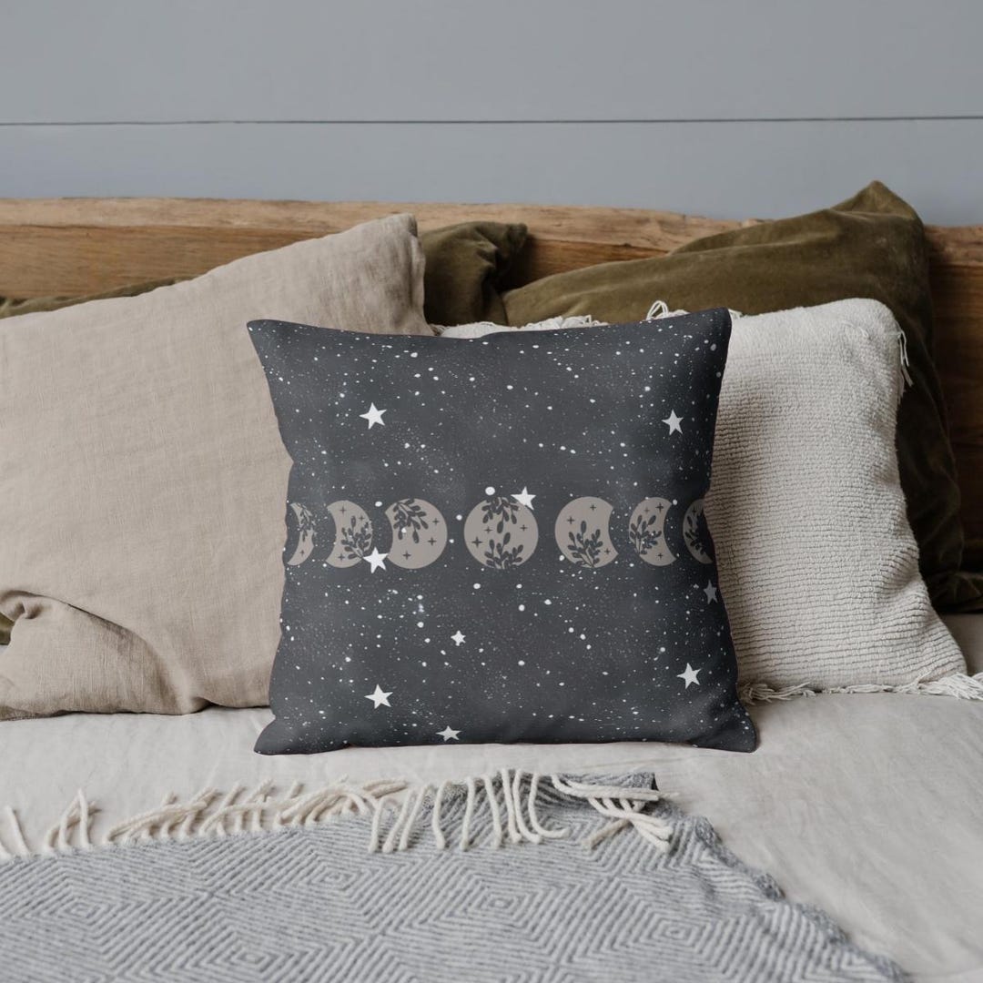 Starry Night Sky With Flower Moon Phase Pillow | Witchy Aesthetic ...