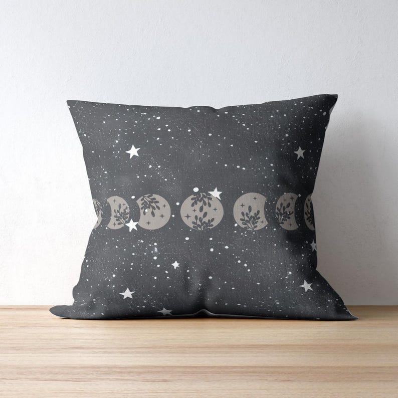 Starry Night Sky With Flower Moon Phase Pillow | Witchy Aesthetic ...