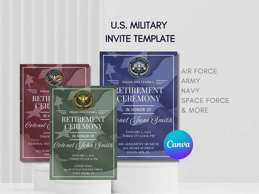 Military Retirement Ceremony Invitation Template | Army, Air Force ...