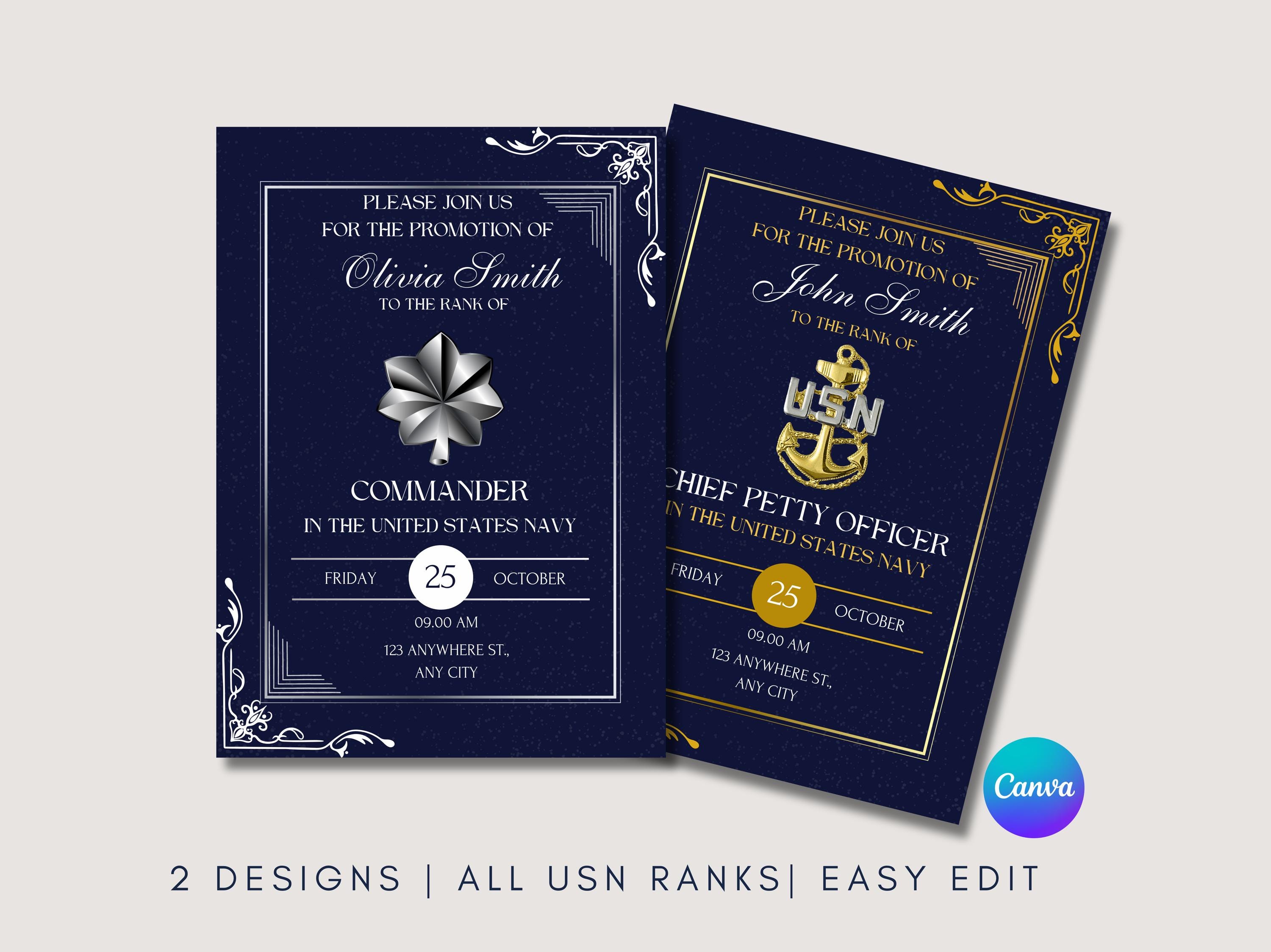 USN Promotion or Commissioning Ceremony Invitation | Editable on Canva ...