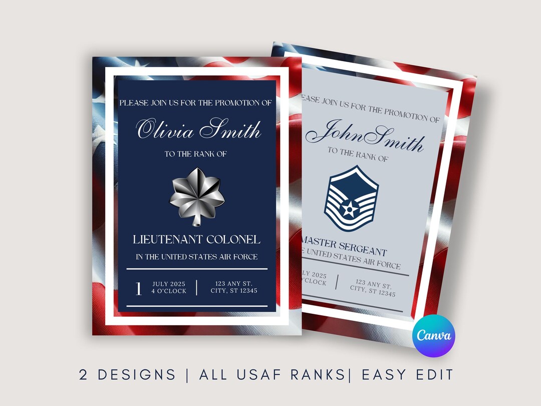USAF American Flag Promotion Ceremony Invitation | Editable on Canva ...