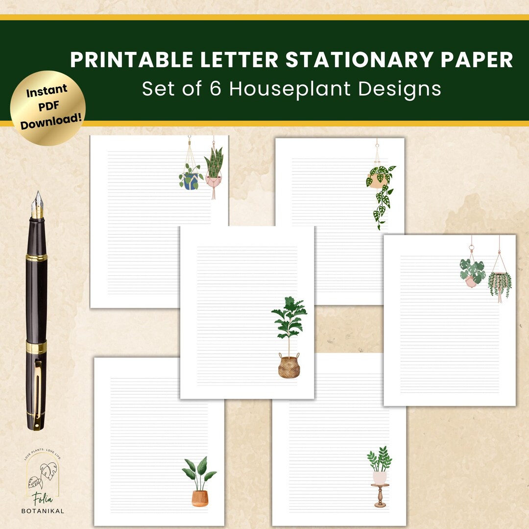 Plant Themed Lined Stationery: Letter Writing Paper (digital Download ...