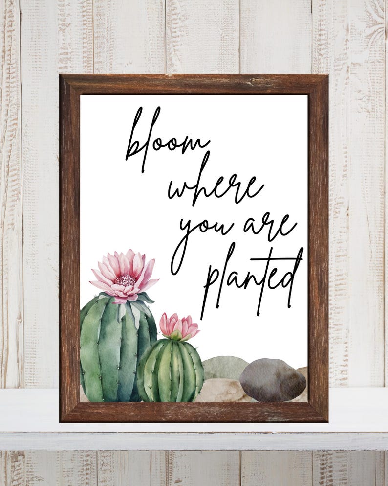 Watercolor Cactus Print, Inspirational Quote, Home Office Art (digital ...