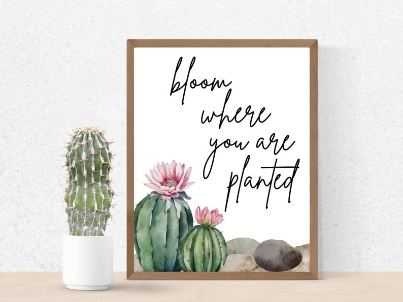 Watercolor Cactus Print, Inspirational Quote, Home Office Art (digital ...