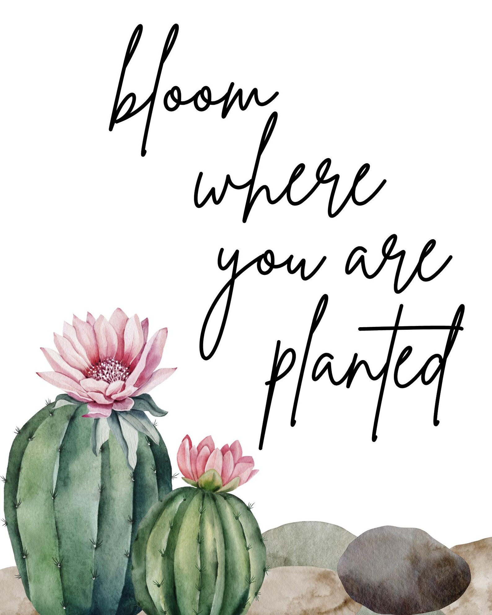 Watercolor Cactus Print, Inspirational Quote, Home Office Art (digital ...
