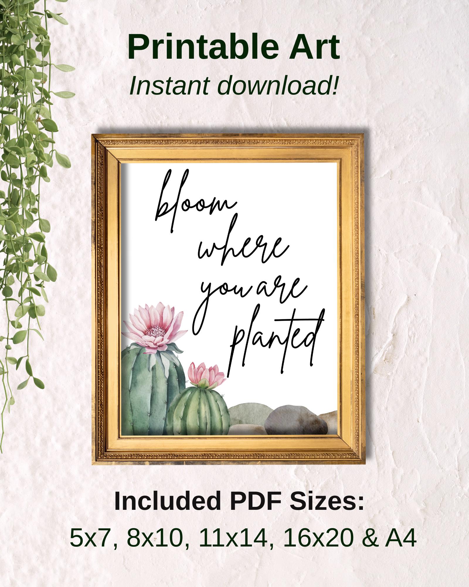 Watercolor Cactus Print, Inspirational Quote, Home Office Art (digital ...
