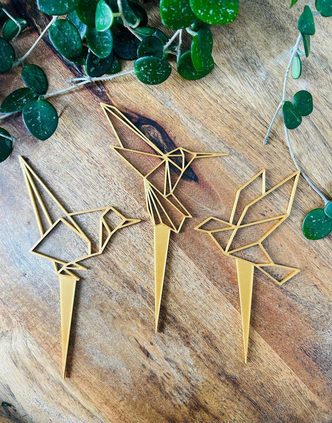 Set of 3 Geometric Wild Bird Plant Stakes, Hummingbird, Dove, Sparrow ...