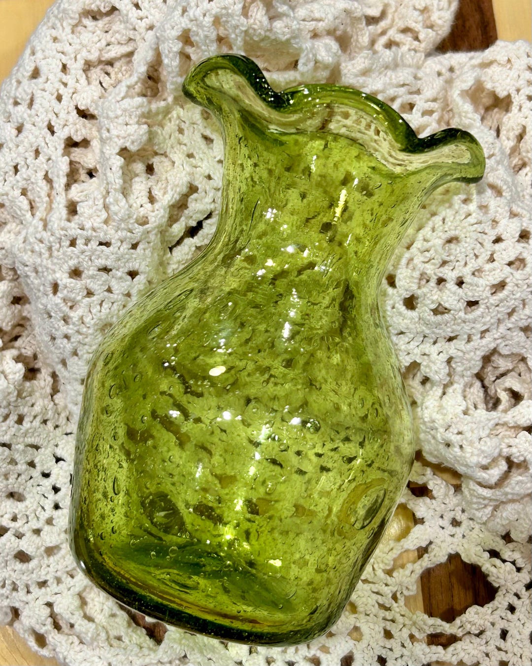 Green Glass Vintage Bubble Vase - Etsy