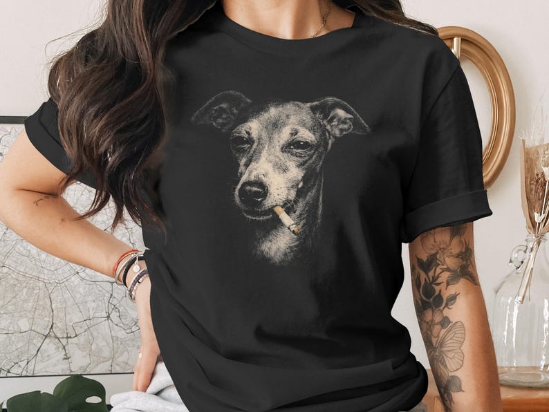 Smoking Greyhound Shirt | Ironic Whippet Dog Meme Graphic Tee | Edgy ...