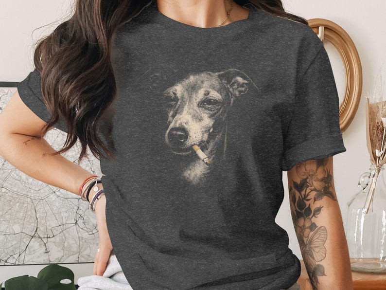 Smoking Greyhound Shirt | Ironic Whippet Dog Meme Graphic Tee | Edgy ...