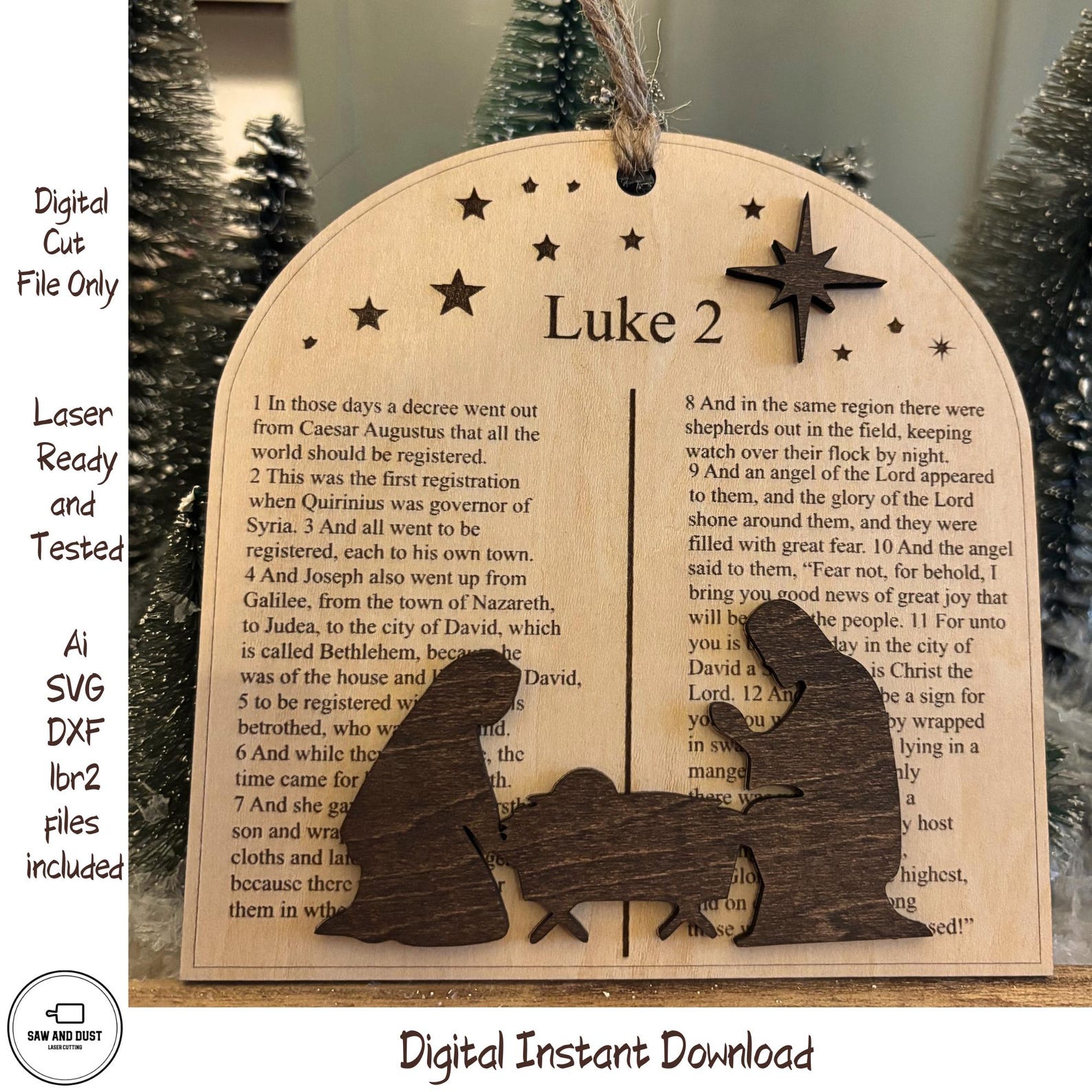 Nativity Ornament | Luke 2 Scripture Ornament | 3D Manger Scene Laser ...