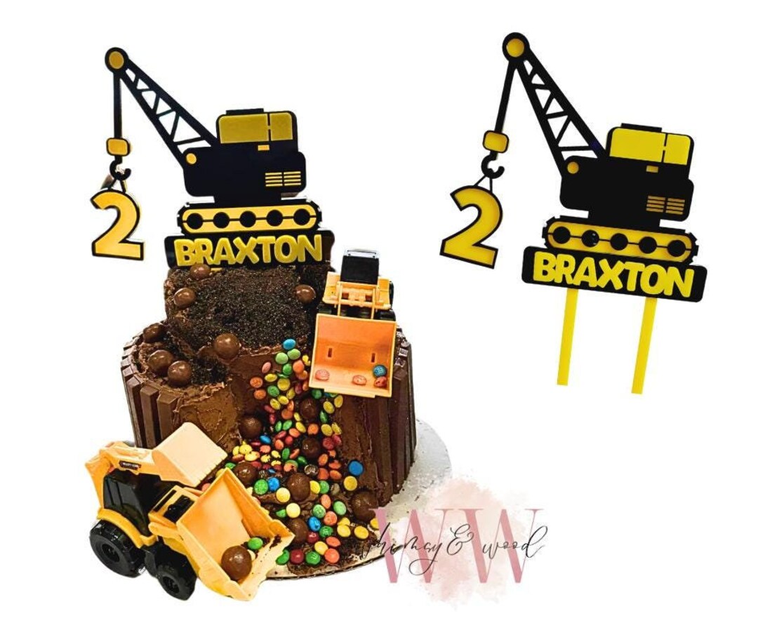 Construction Birthday Cake Topper, Personalized Crane Cake Topper ...