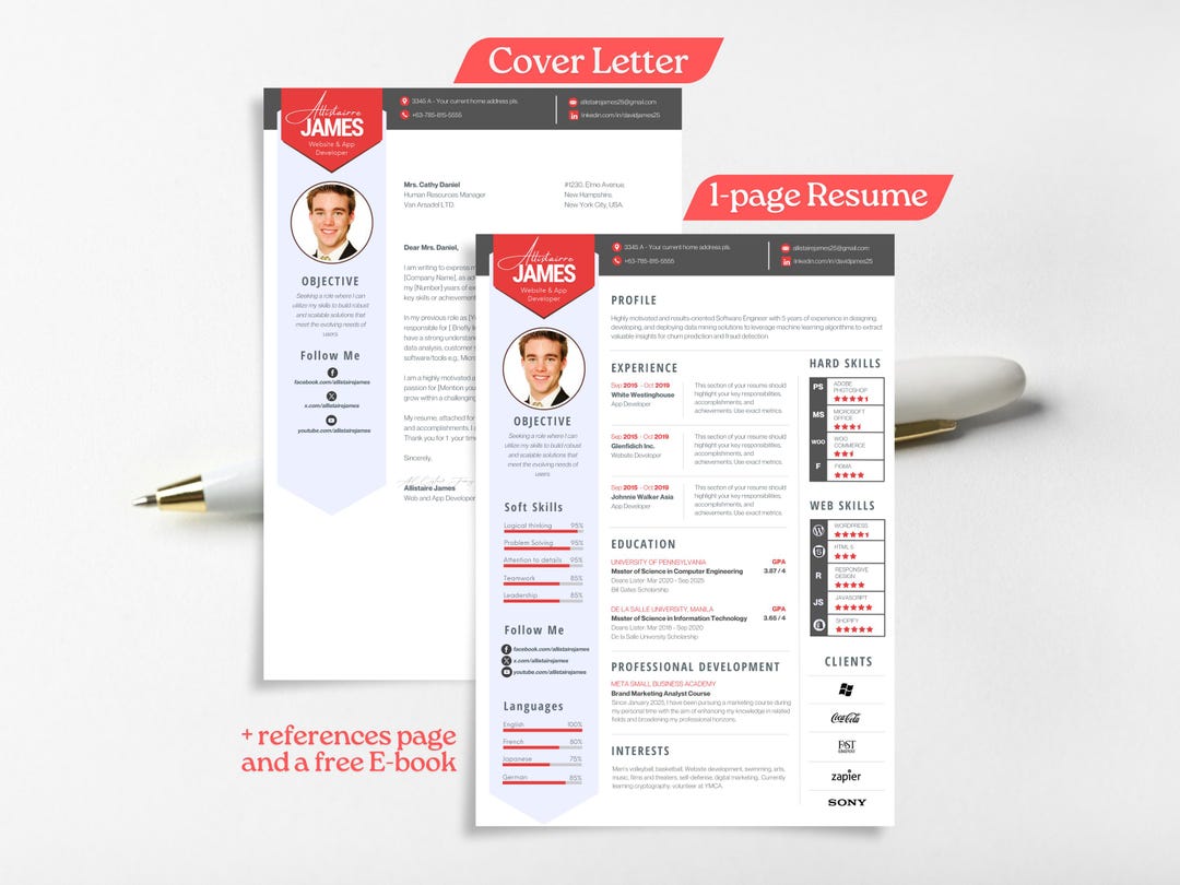 Resume Template, CV Template, Resume PDF, Resume Canva Template, Editable Resume Template ...