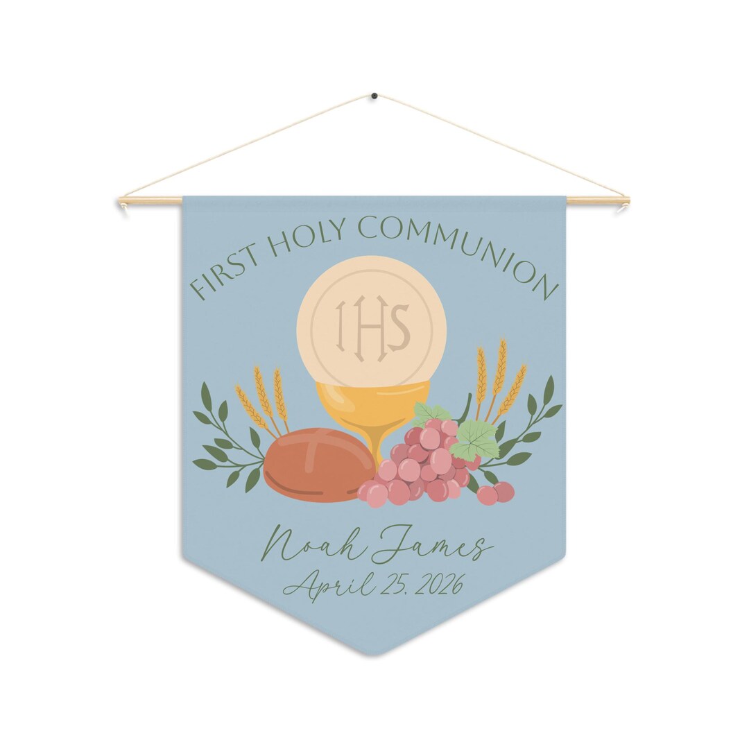 Blue Personalized First Communion Banner, Custom Name & Date 1st Holy ...
