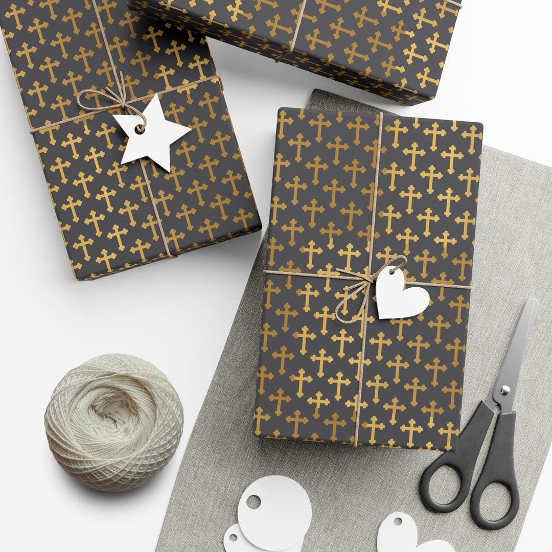 Wrapping Paper, Black With Gold Crosses, Religious Easter Gift Wrap for ...