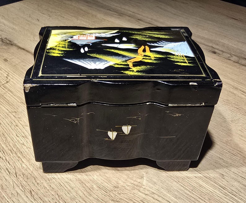 Vintage Japanese Music Box Jewelry Box | Hand Painted Lacquer Trinket ...
