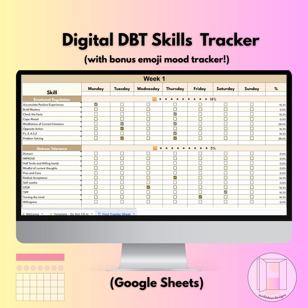 DBT Skills Tracker – Dialectical Behavioral Therapy – Google Sheets ...