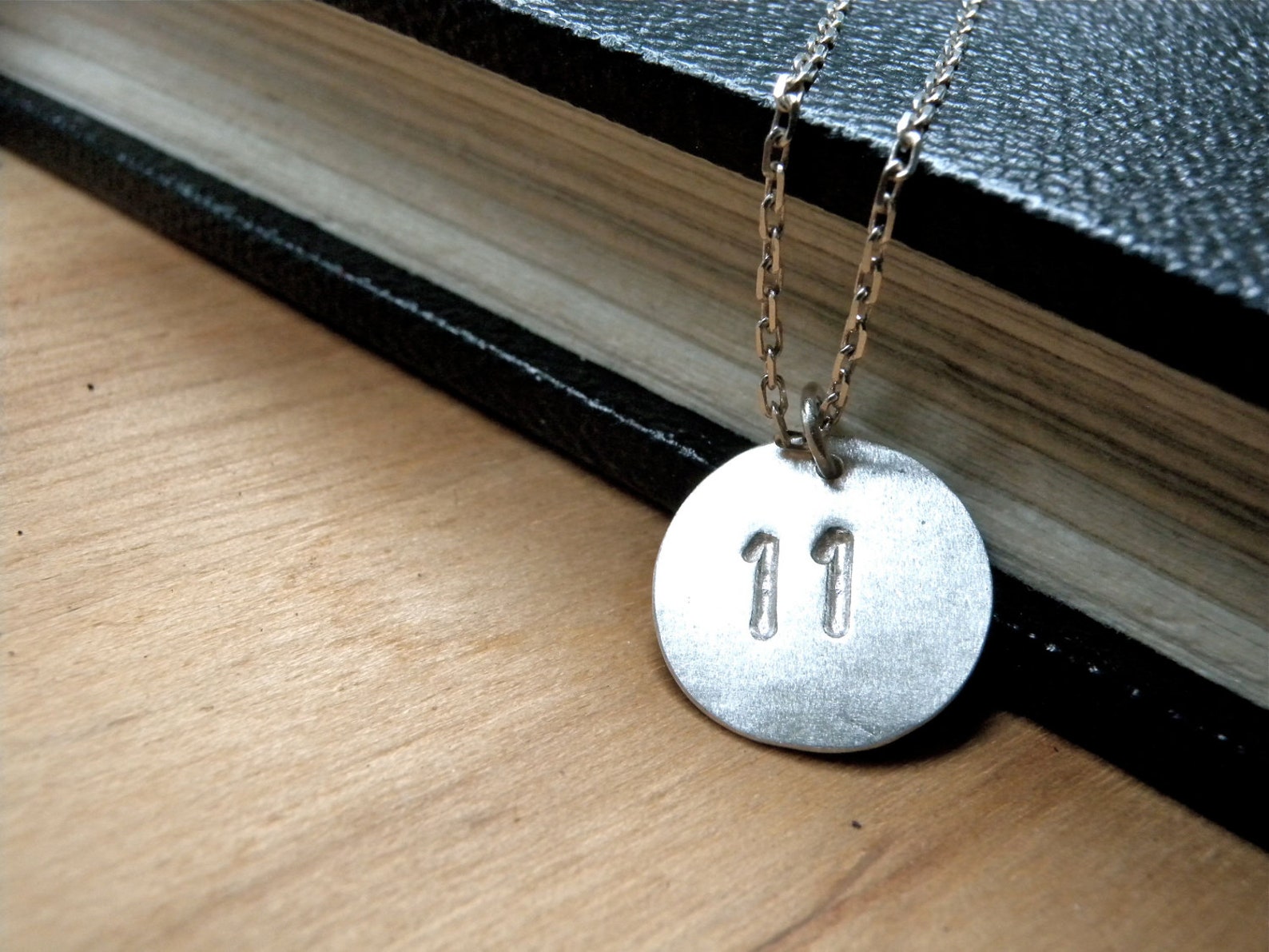 Number 11 necklace hand stamped silver disc necklace Number | Etsy
