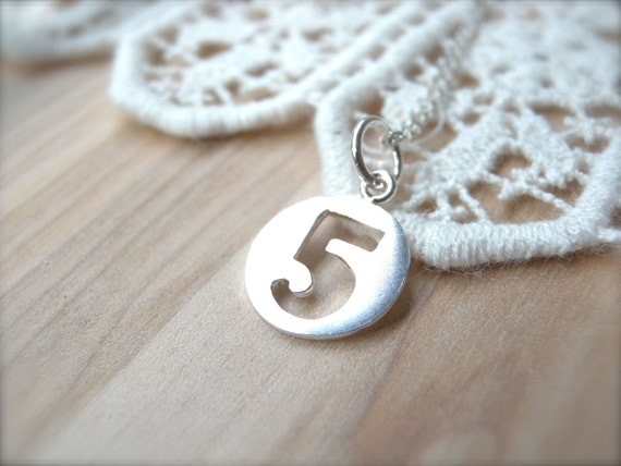 Items similar to Number 5 necklace Number five hand cut silver disc ...