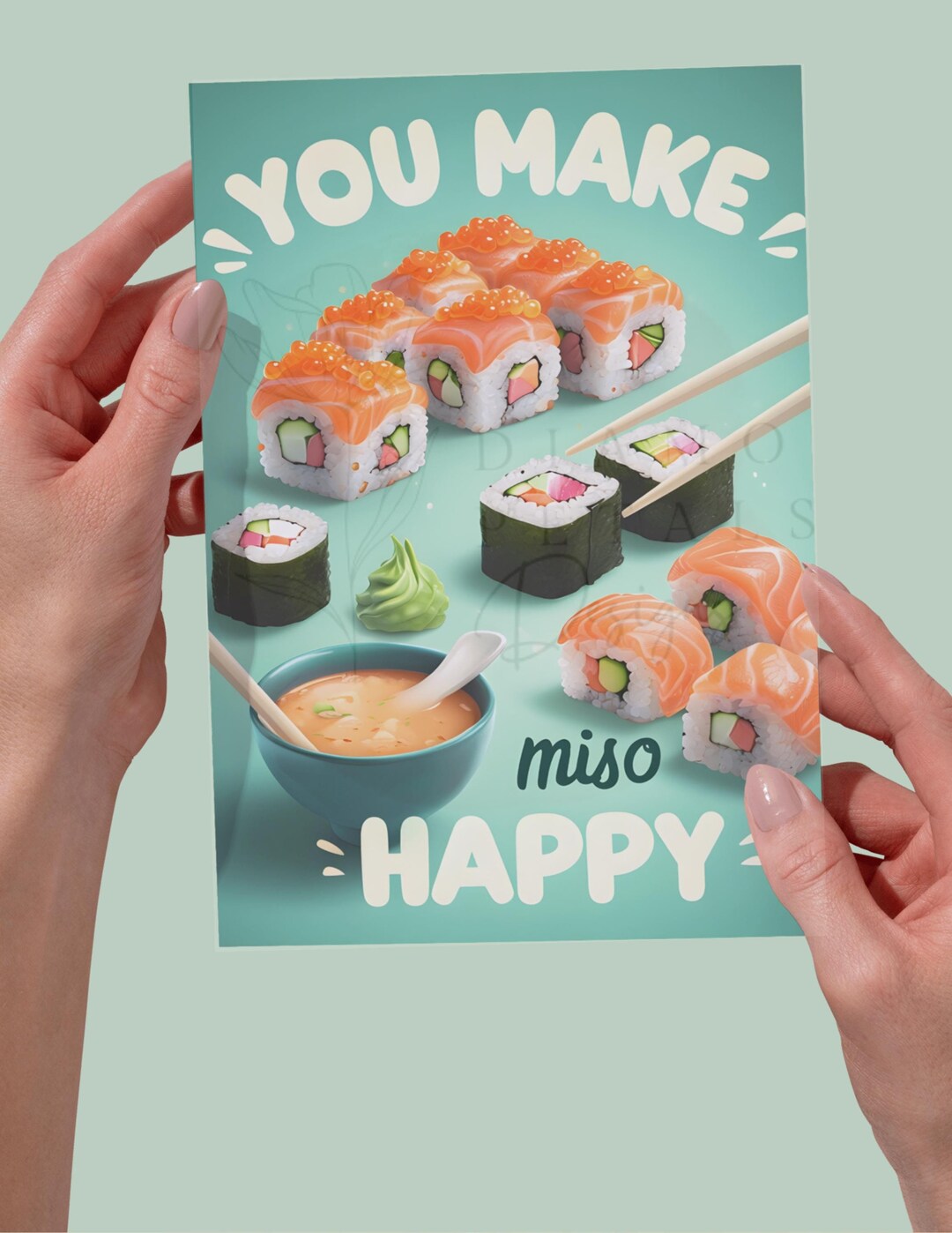 Cute Sushi Art, You Make Miso Happy Digital Image (PNG) - Perfect for ...
