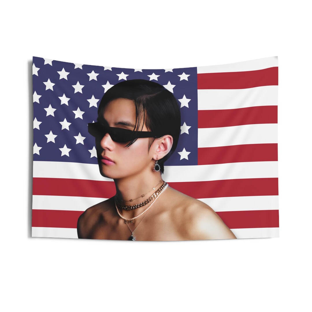 Taehyung Magazine America Flag, Taehyung Custom Kpop Flag, Taehyung ...