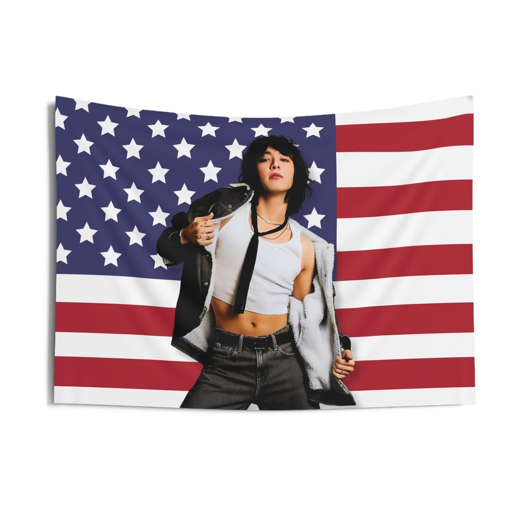 Jungkook Croptop Bob America Flag Banner, Jk Custom Kpop Flag, Jungkook ...